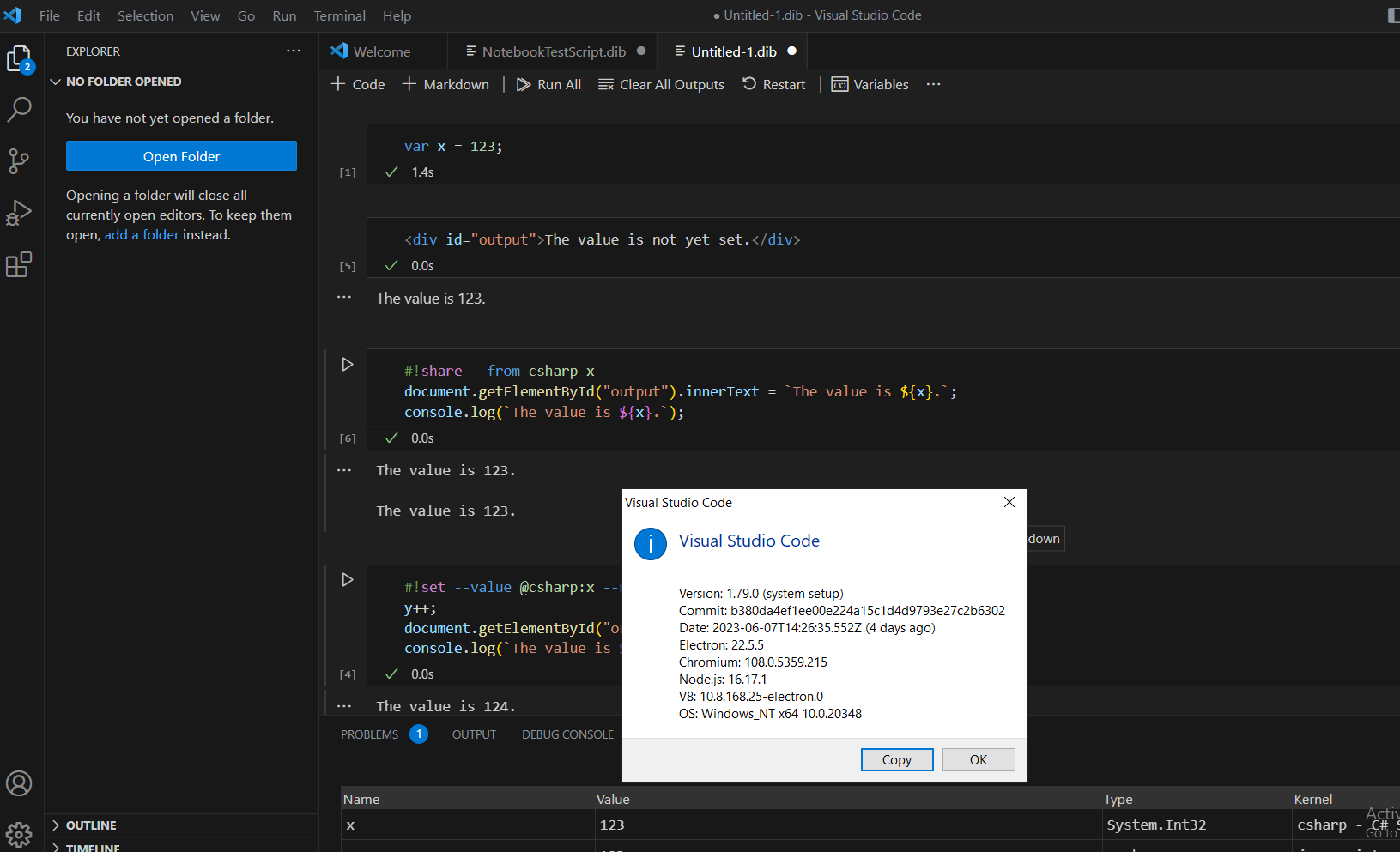 Polyglot Notebook: [DevExE2E] The execution result of "Output" doesn't change after setting ...