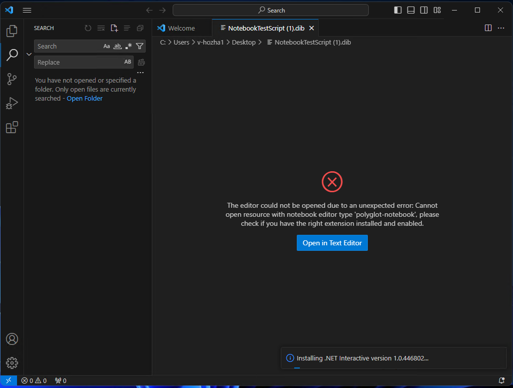Polyglot Notebook Devexe2e Regression The Editor Could Not Be Opened Due To An Unexpected