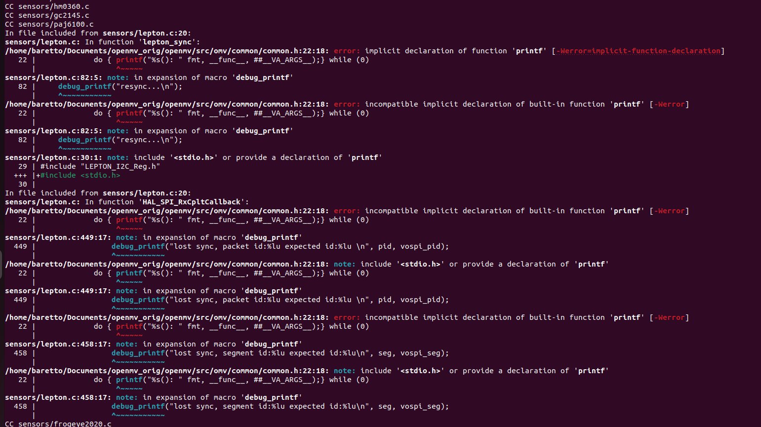 Not compiling if printf flag set on · Issue #1707 · openmv/openmv · GitHub