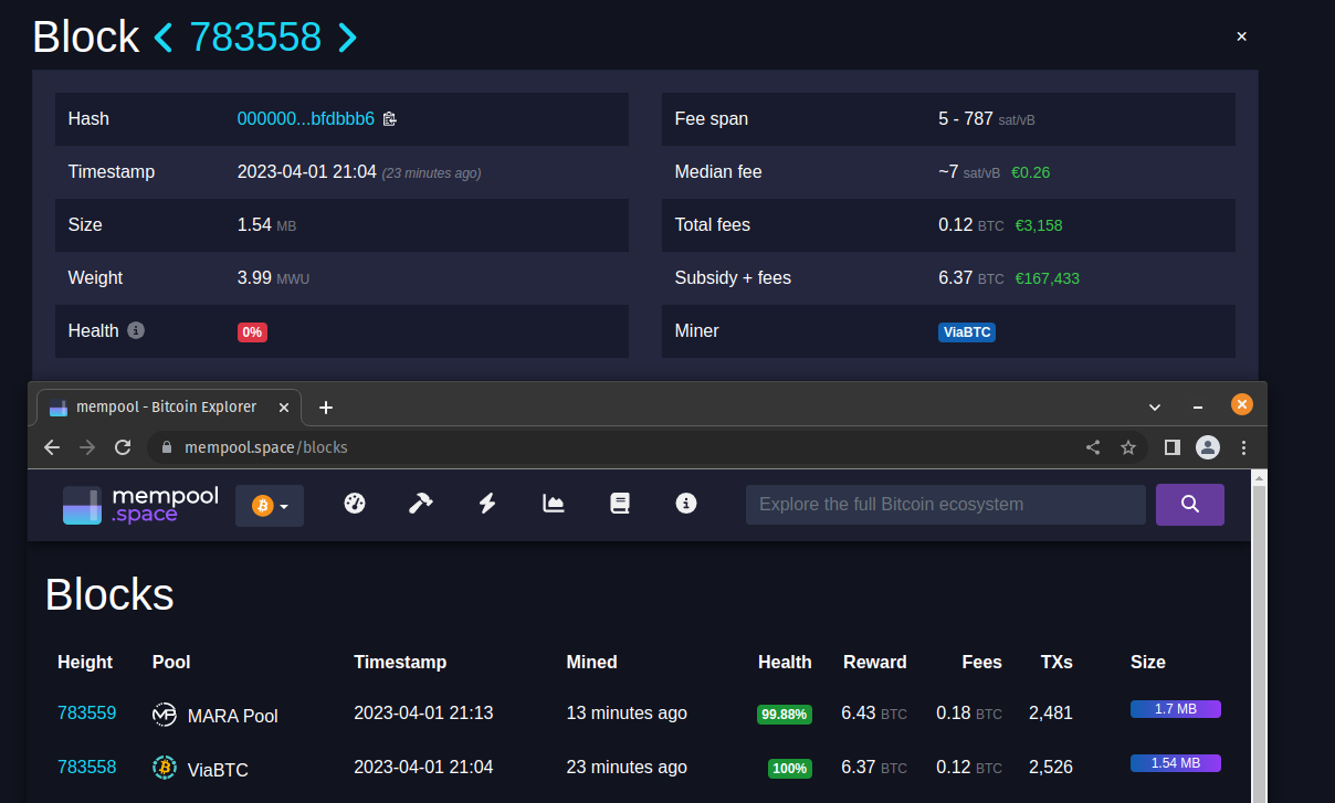 Different health scores between the latest blocks page and the ...
