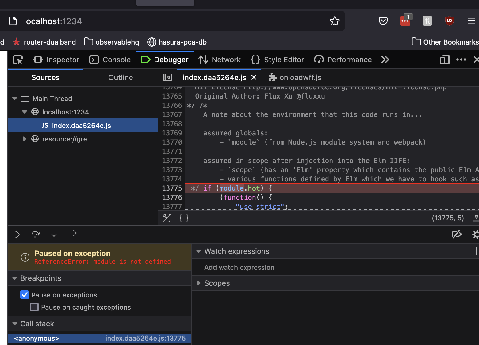 "Uncaught ReferenceError: module is not defined" from elm-transformer due to elm-hot webpack ...