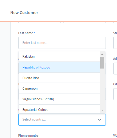 Two bugs. 1. List is not sorted by first letter, 2. Not all countries are available (still all ...