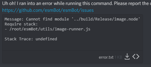 "Module did not self-register" when running selfhosted version of bot · Issue #172 · esmBot ...