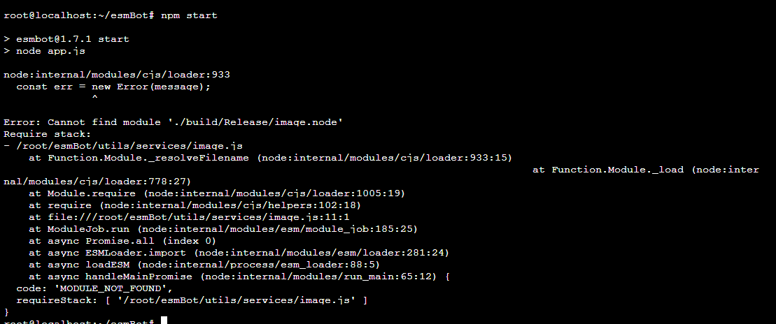 "Module did not self-register" when running selfhosted version of bot · Issue #172 · esmBot ...