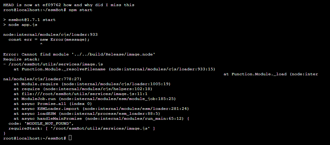 "Module did not self-register" when running selfhosted version of bot · Issue #172 · esmBot ...