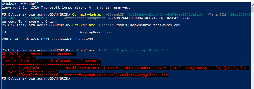Get-MgPlace throws InvalidOperation error when using a valid filter · Issue #1313 ...