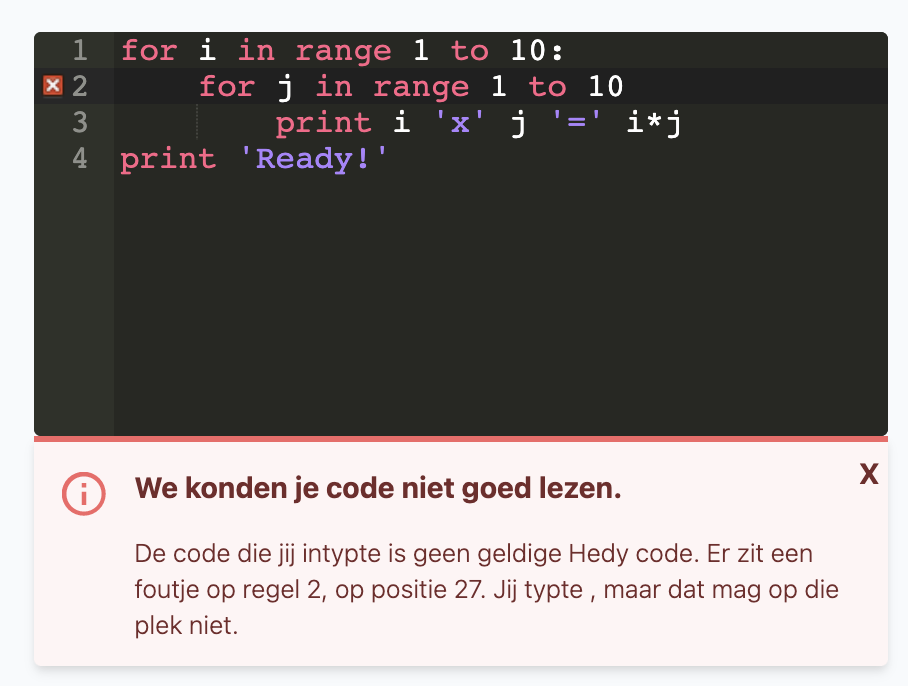 [BUG] Ugly Parse error without character · Issue #1121 · hedyorg/hedy · GitHub