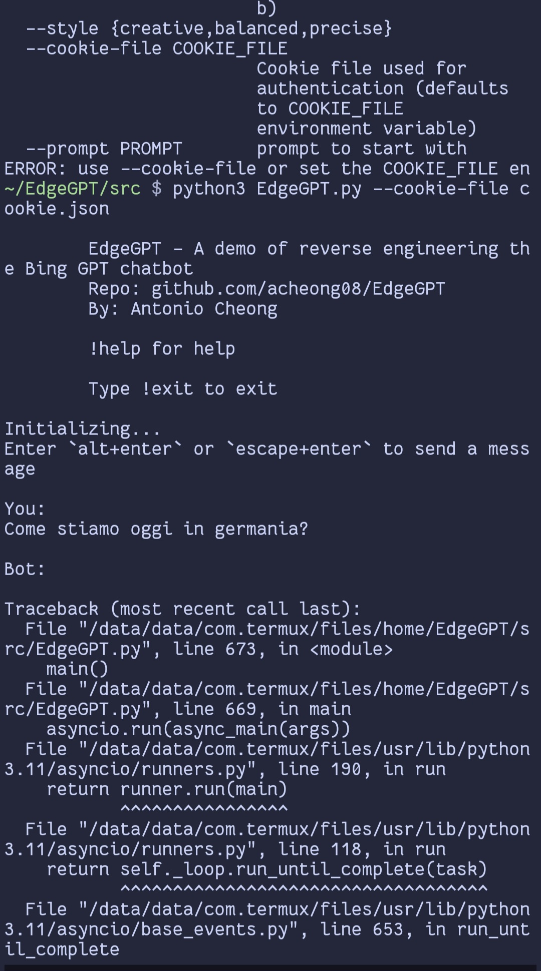 error last update 🛠 · Issue #332 · acheong08/EdgeGPT · GitHub
