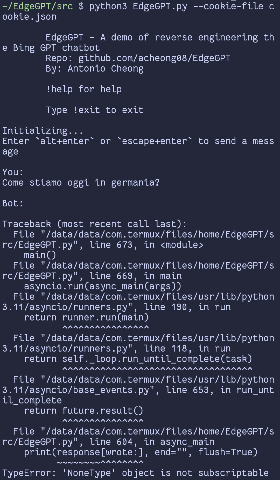 error last update 🛠 · Issue #332 · acheong08/EdgeGPT · GitHub