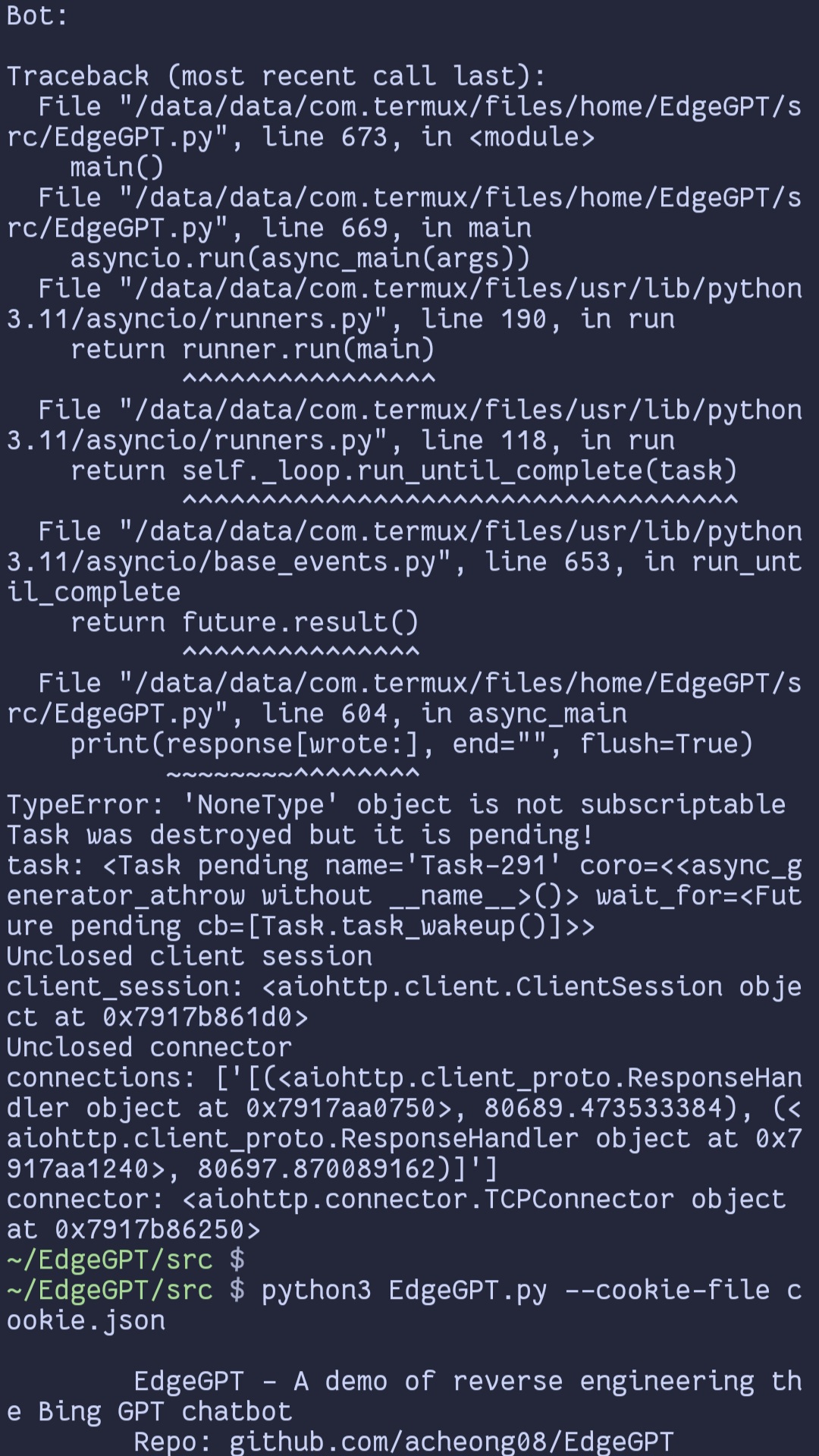error last update 🛠 · Issue #332 · acheong08/EdgeGPT · GitHub