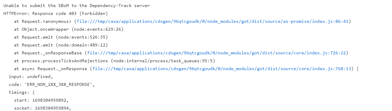 cdxgen command when run with --project-name and --project-version instead of --project-id ...