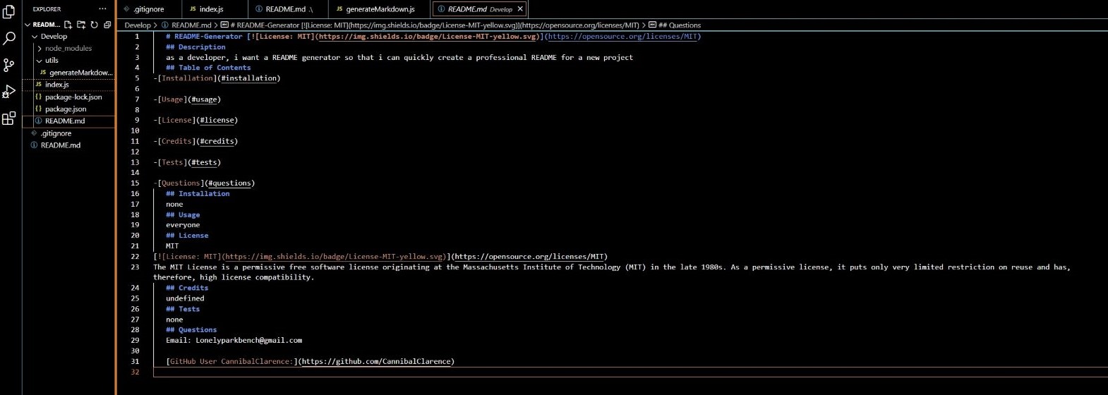 GitHub - CannibalClarence/README-Generator