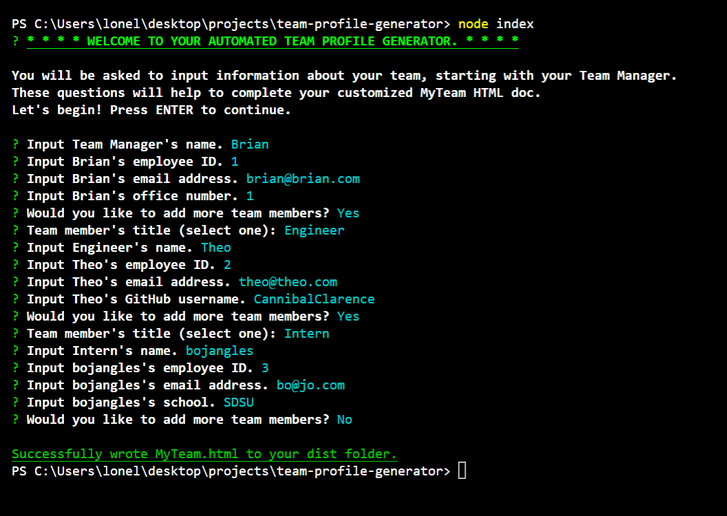 GitHub - CannibalClarence/team-profile-generator