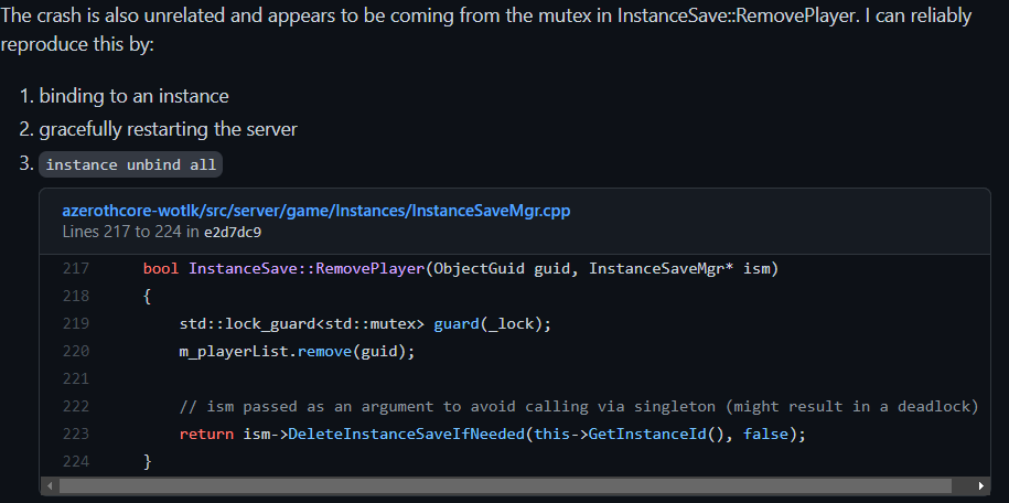 Crash bind to reset instance · Issue #10965 · azerothcore/azerothcore-wotlk · GitHub
