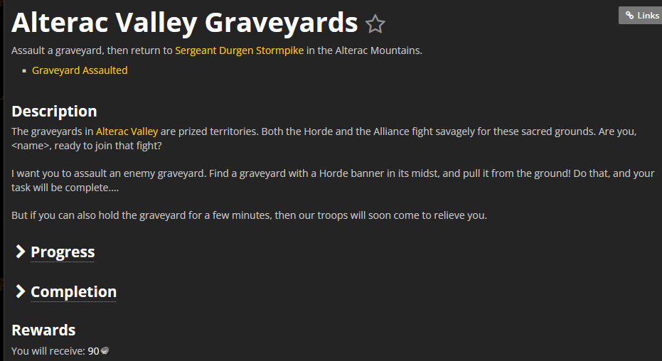 Repeatable : Alterac Valley Graveyards Quest Inconsistent Gold & Rep Among Faction · Issue ...