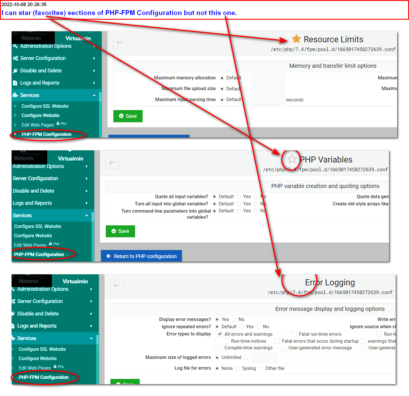 Missing favorite capability (the star) on Services -> PHP-FPM -> Error Logging · Issue #465 ...