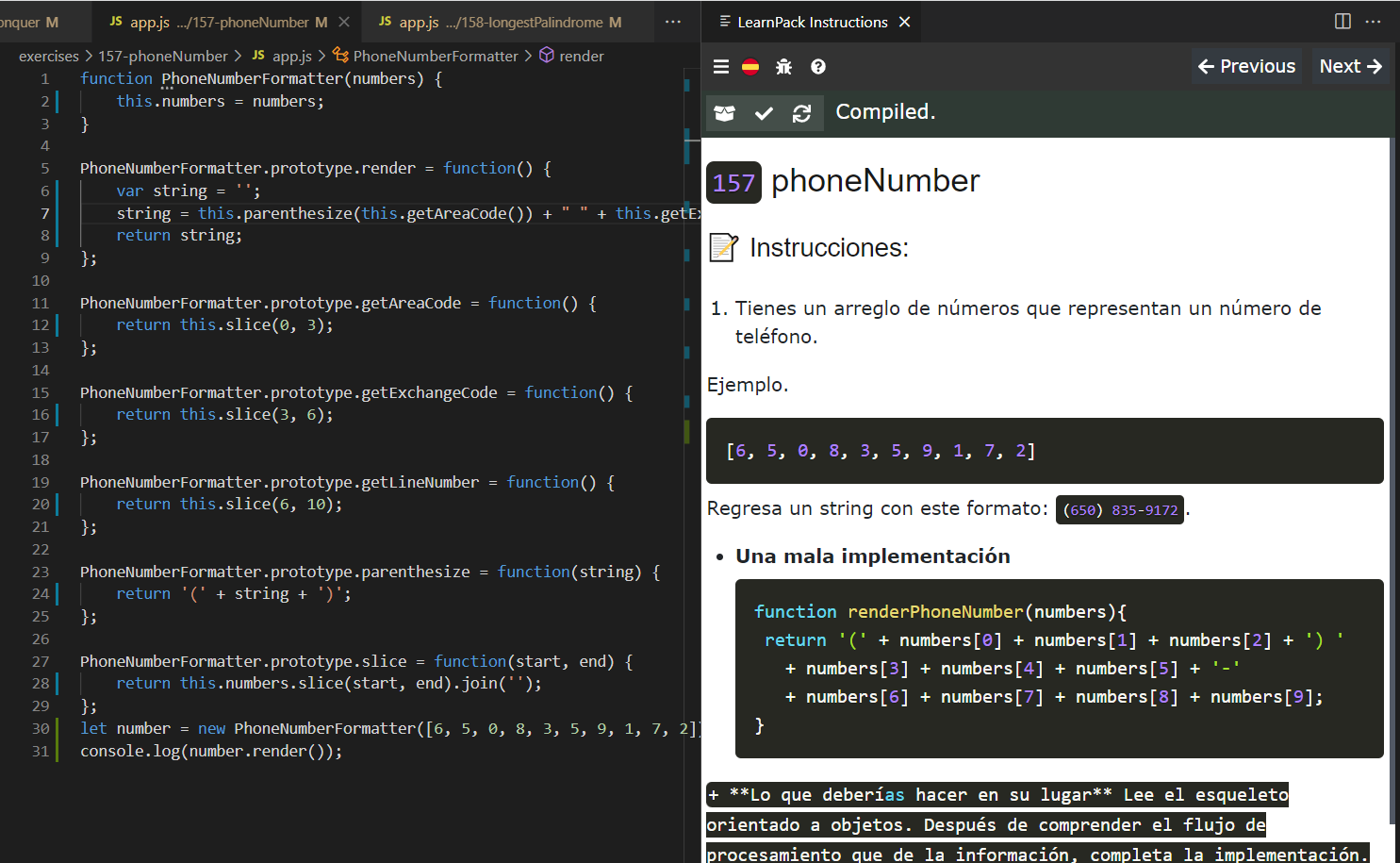 Excercise Bug: 157-phoneNumber · Issue #795 · learnpack/learnpack · GitHub