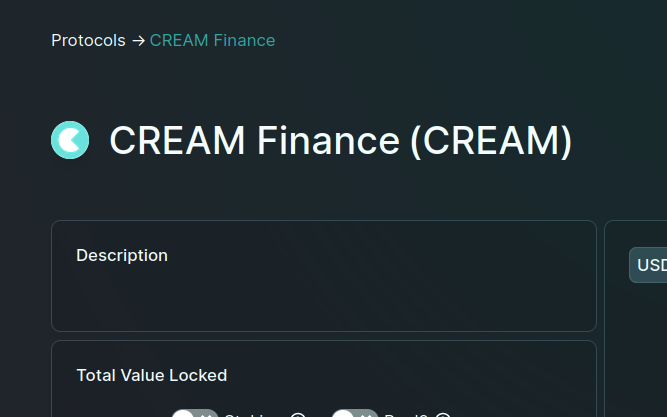 CREAM finance lacks description · Issue #949 · DefiLlama/DefiLlama-Adapters · GitHub