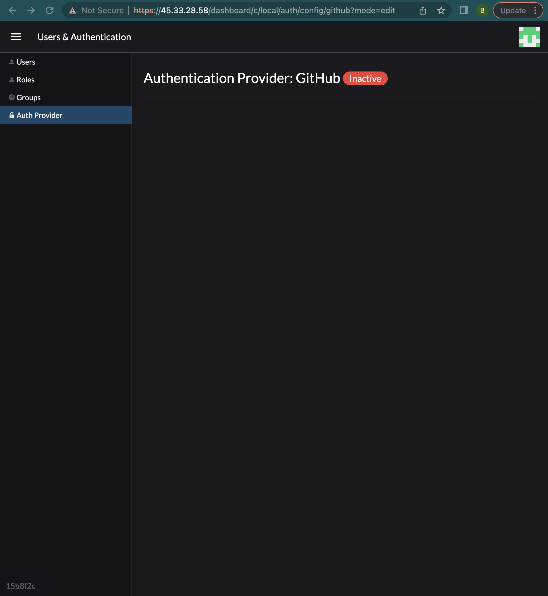 Rancher Dashboard UI - Auth Provider Page - When selecting "Github", a blank page displays with ...