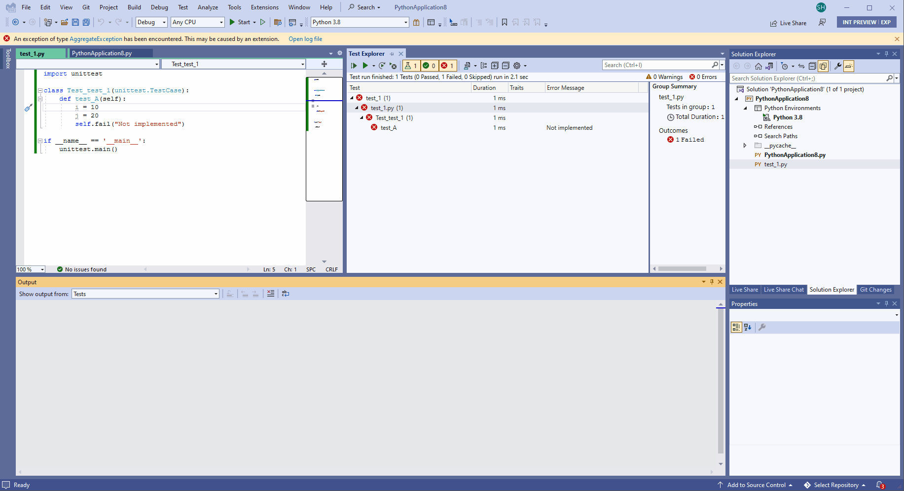 Failed To Run Tests And Debug Test From Solution Explorer Window