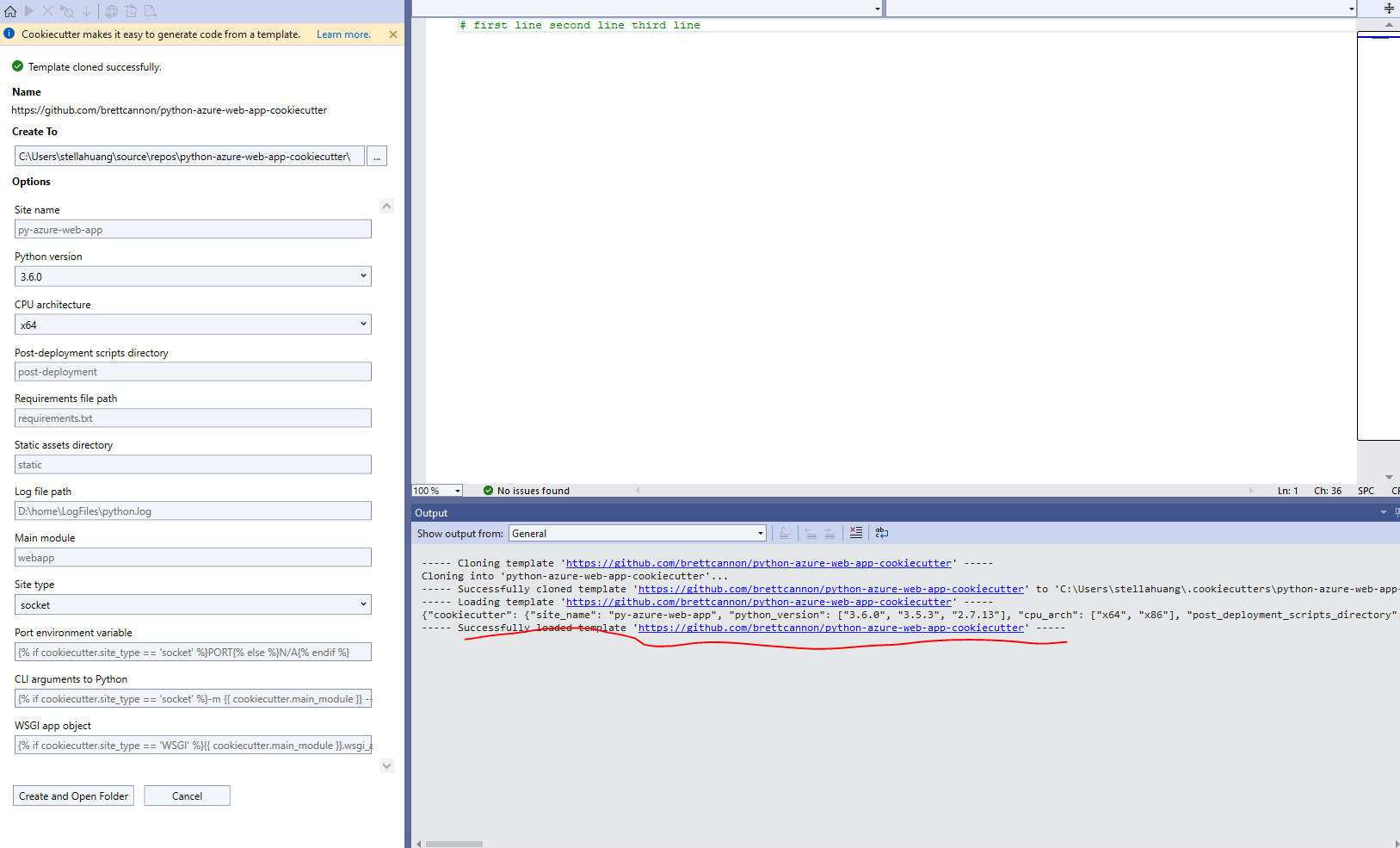 Cannot use Cookiecutter to load template. · Issue #6872 · microsoft/PTVS · GitHub