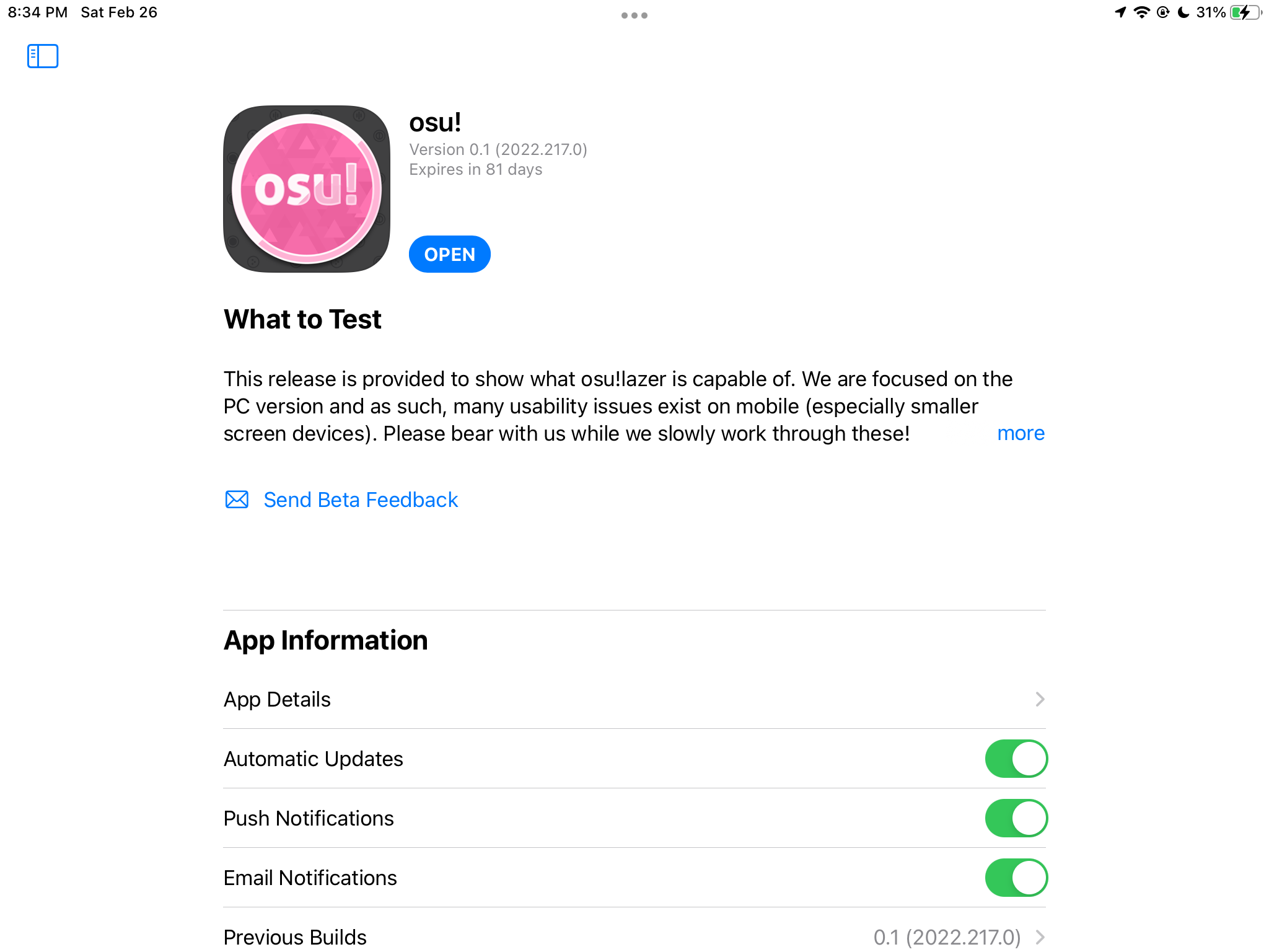 Osu lazer iOS 2022.226.0 not showing up on TestFlight · ppy osu ...