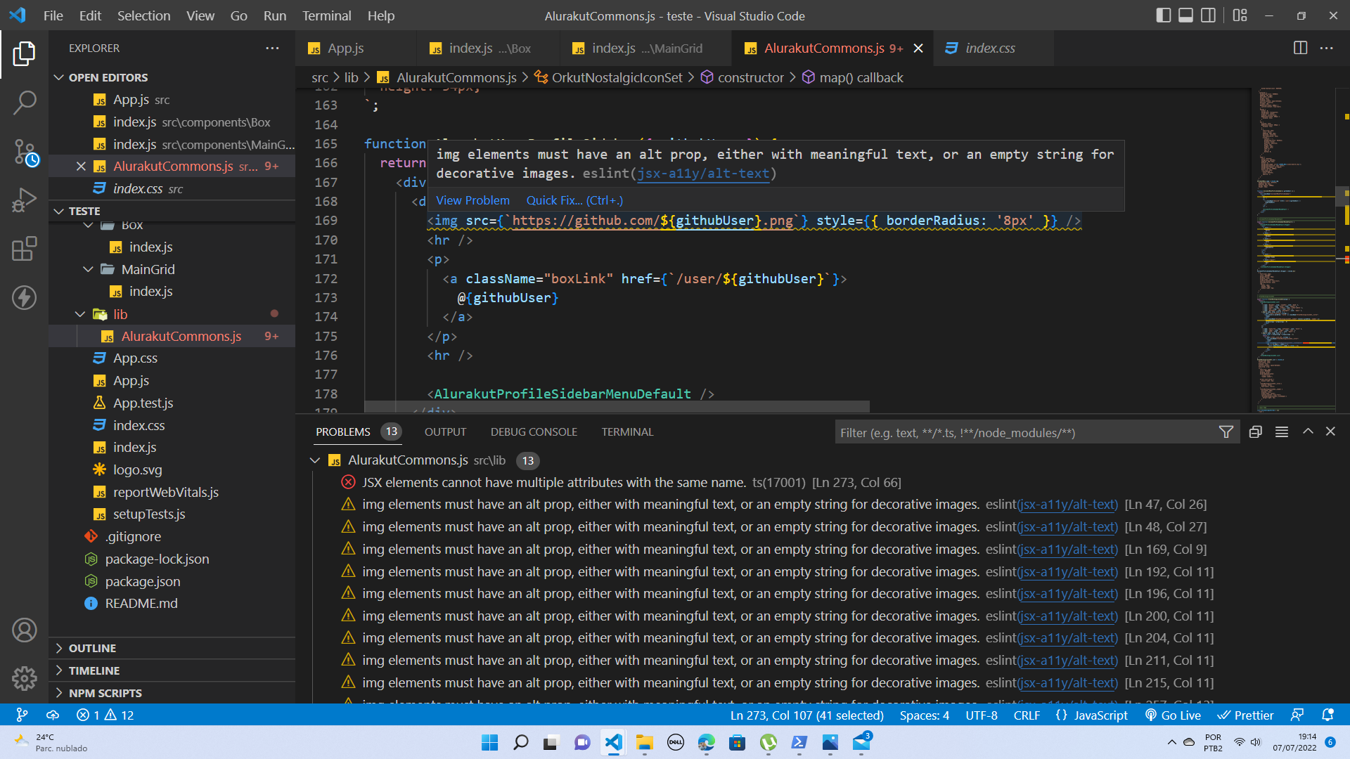 Alura kut commons arquivo com vários warns e um erro · Issue #693 · caelum/alura-funcionalidades ...