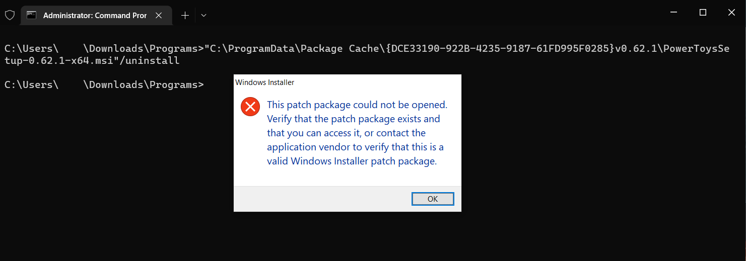 Unable To Uninstall Current Version And Install Newer Version Of Powertoys · Issue 21065
