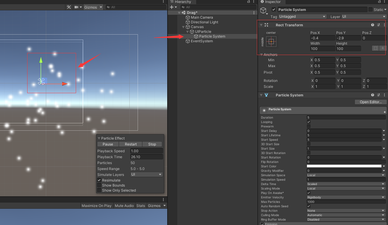 Sub-effects under particle effects cannot change their offset positions ...