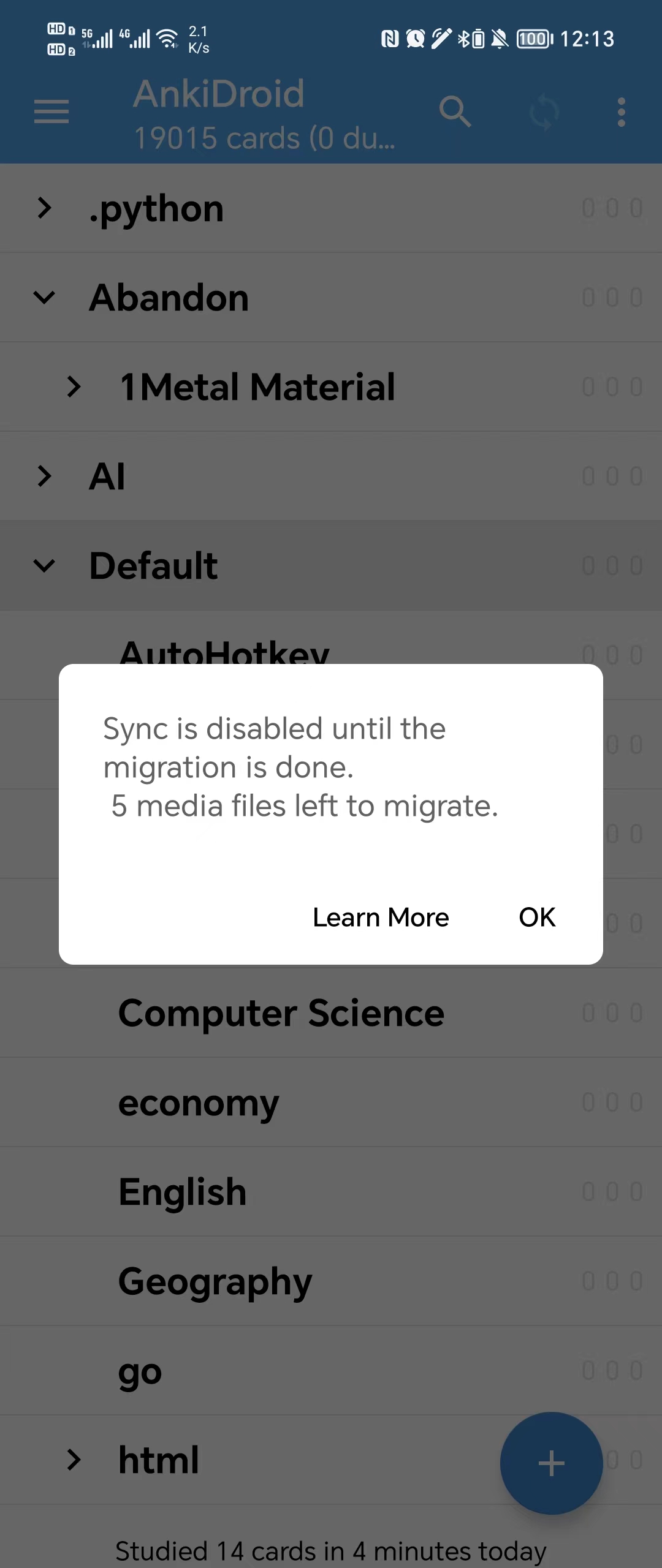 [Bug] Migrate stuck on "Migrating 5 media files" · Issue #13212 · ankidroid/Anki-Android · GitHub