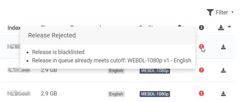 Add an option for filtering out blacklisted releases · Issue #4923 · Sonarr/Sonarr · GitHub