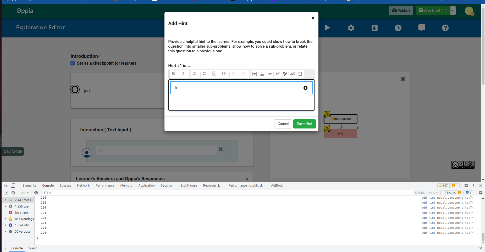 [BUG]: Frontend validation for Hint section does not work correctly. · Issue #16728 · oppia ...