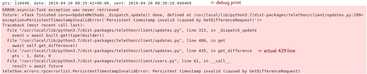 PersistentTimestampInvalidError when handle events · Issue #1160 ...