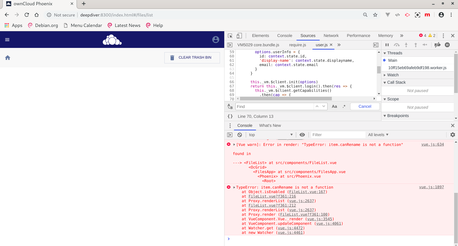 Home icon in trashbin results in white screen of death · Issue #1403 · owncloud/web · GitHub