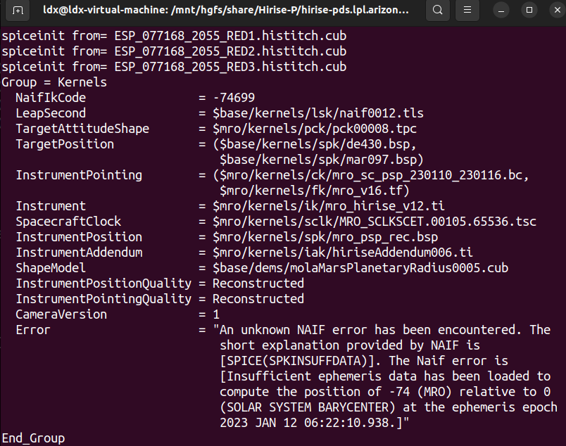 An unknown NAIF problem has been encountered when process the MRO ...