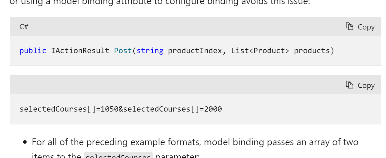 Collection binding without index works only on Form Data · Issue #26580 · dotnet/AspNetCore.Docs ...