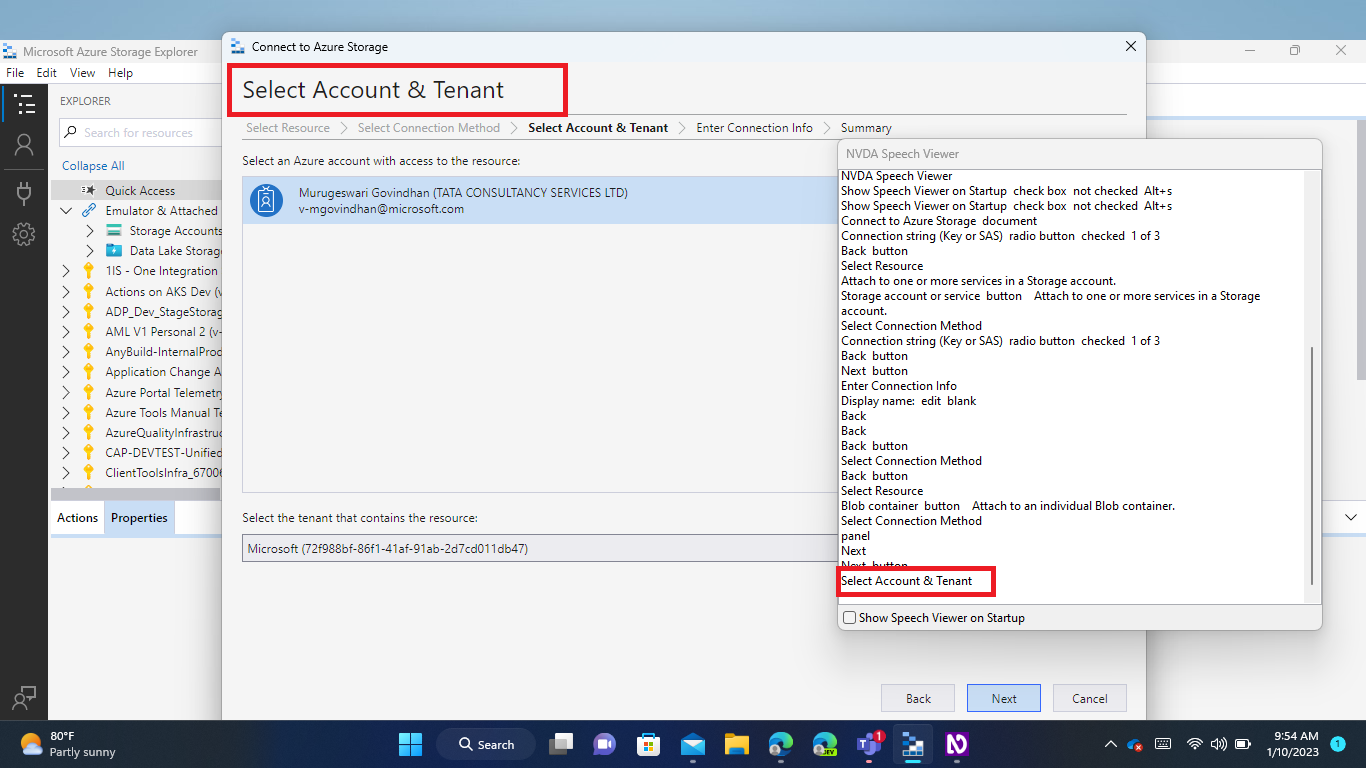 A11y Azure Tools Storage Explorer Add A Blob Container Attach With Azure Ad Screenreader