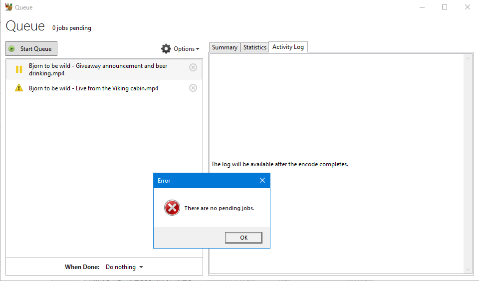 Resuming paused queue with no waiting jobs besides the paused jobs = Error: "There are no ...