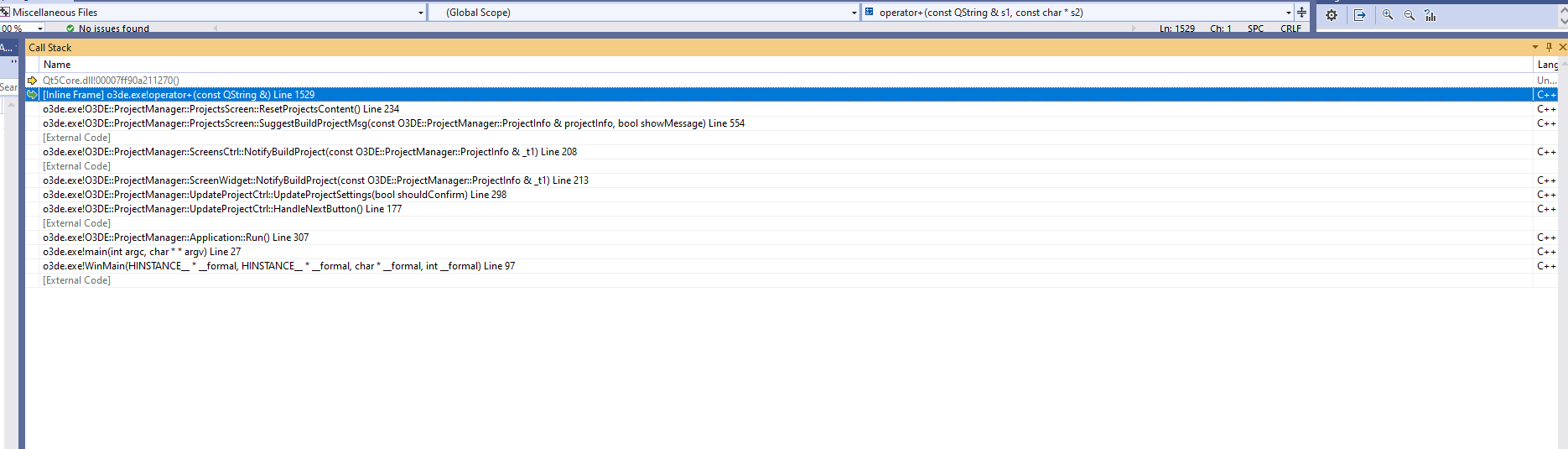 Project Manager crashes after changing Project Location · Issue #9707 · o3de/o3de · GitHub