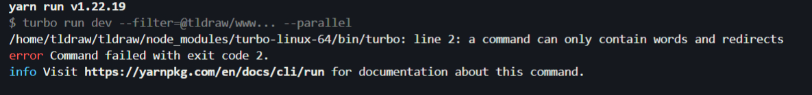 turbo-linux-64/bin/turbo: line 2: a command can only contain words and redirects · Issue #893 ...