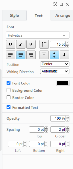 Vertical Container Text box function does not contain styling that ...