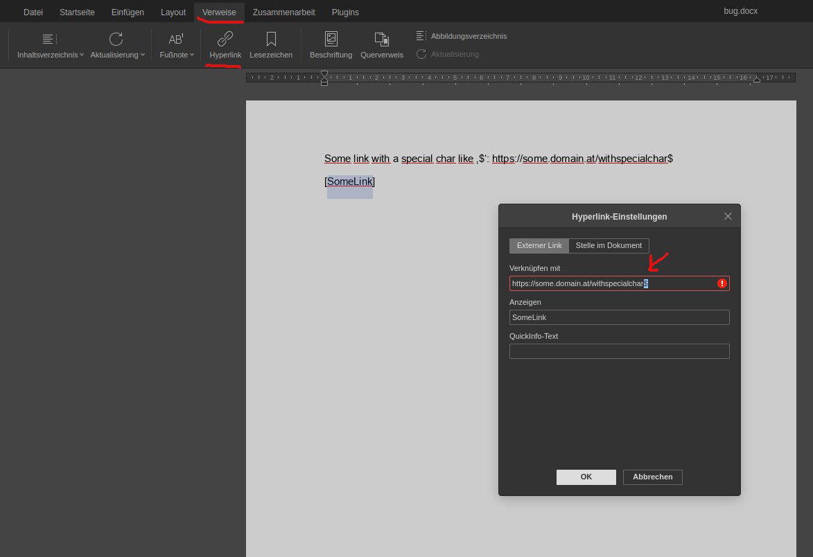 Cannot Create Hyperlink With dollar Sign Issue 1777 ONLYOFFICE 