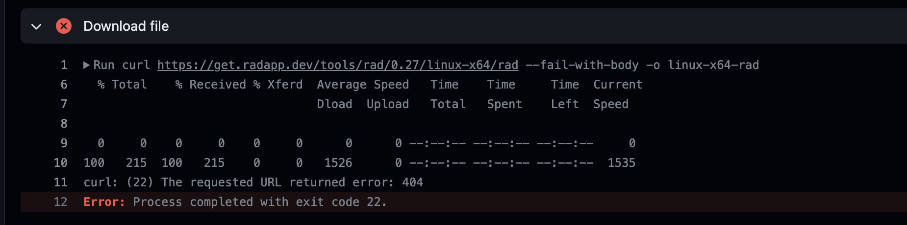 Nightly rad cli tests pipeline is failing with download rad binary ...