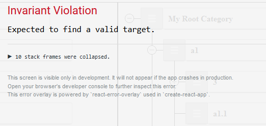 Drop (copy) to different tree causes: Invariant Violation Expected to find a valid target ...