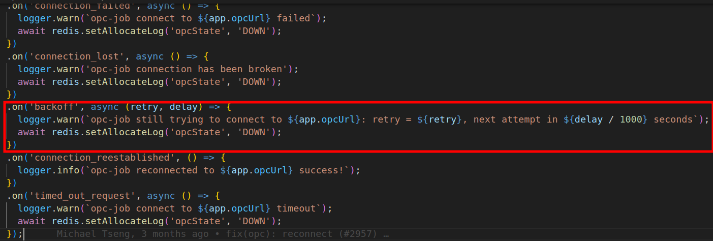 When the OPC server loses power and is then powered on, the OPC client's reconnect feature is ...