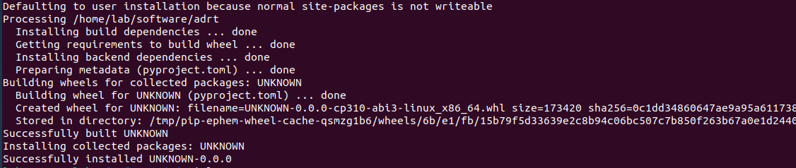 Building wheels for collected packages: UNKNOWN · Issue #1 · karlotness/adrt · GitHub