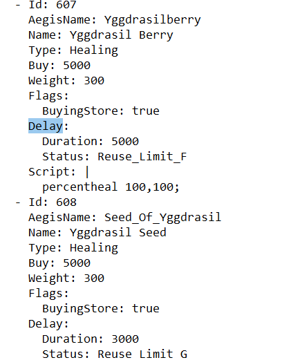 item delay specified in item_db_usable.yml not working · Issue #6972 · rathena/rathena · GitHub