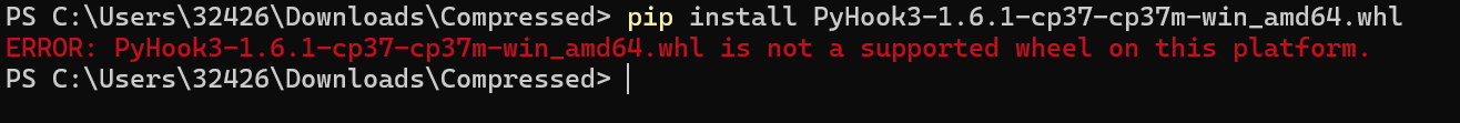 ERROR: PyHook3-1.6.1-cp37-cp37m-win_amd64.whl is not a supported wheel on this platform. · Issue ...