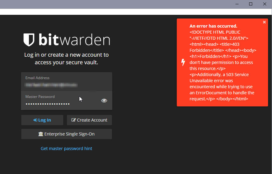 No access to passwords if Bitwarden server (self hosted) is not accessible (via reverse proxy ...