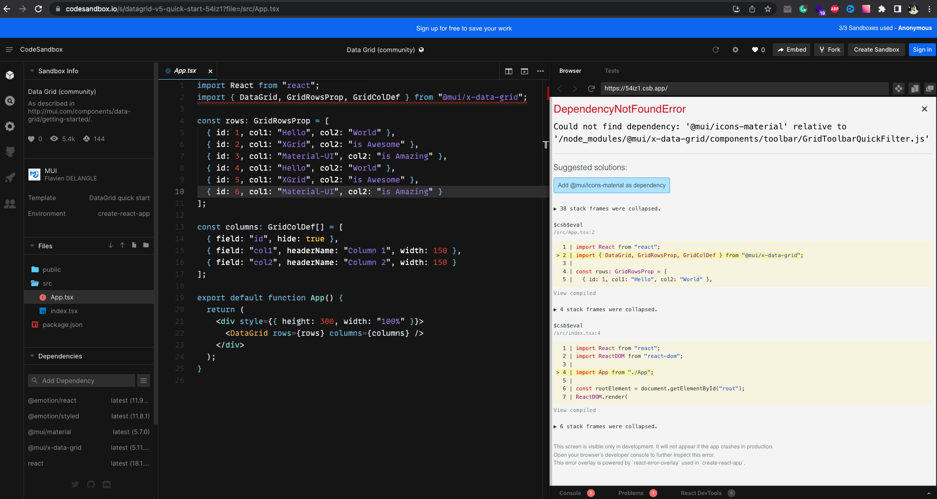 DataGridPro UseResizeContainer The Parent Of The Grid Has An Empty 